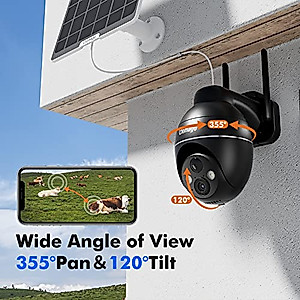 elemage 4G LTE Cellular Security Cameras Wireless Outdoor,2K Solar Outdoor Camera with 360°View,Color Night Vision,Motion Detection,Siren Spotlight Alert,2-Way Talk,IP65,SIM Included for No WiFi Place