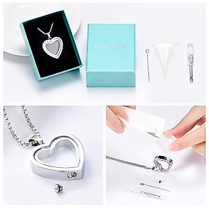 zeqingjw Glass Cremation Jewelry Necklace for Ashes Heart Memorial Lockets for Ashes Stainless Steel Keepsake Urn Ashes Pendants