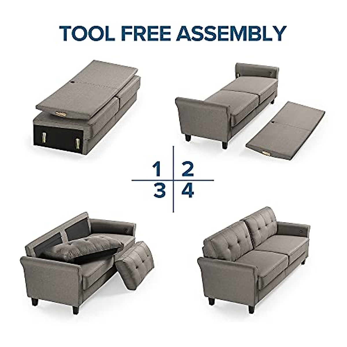 ZINUS Sayan Loveseat with USB Ports, Tool-Free, Easy Assembly, Sand Grey