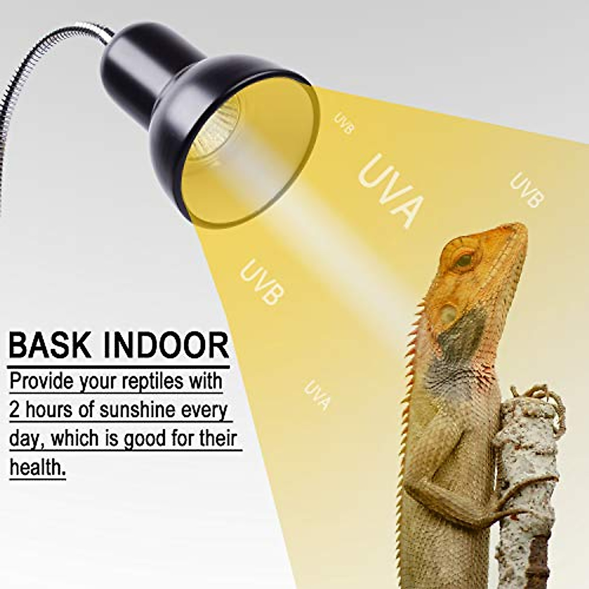 Cdipesp Reptile Heat Lamp UVA UVB Reptile Light Adjustable 50W Turtle Basking Spot Lamps for Aquatic Lizard Snake Chameleons Amphibians with 3 Bulbs