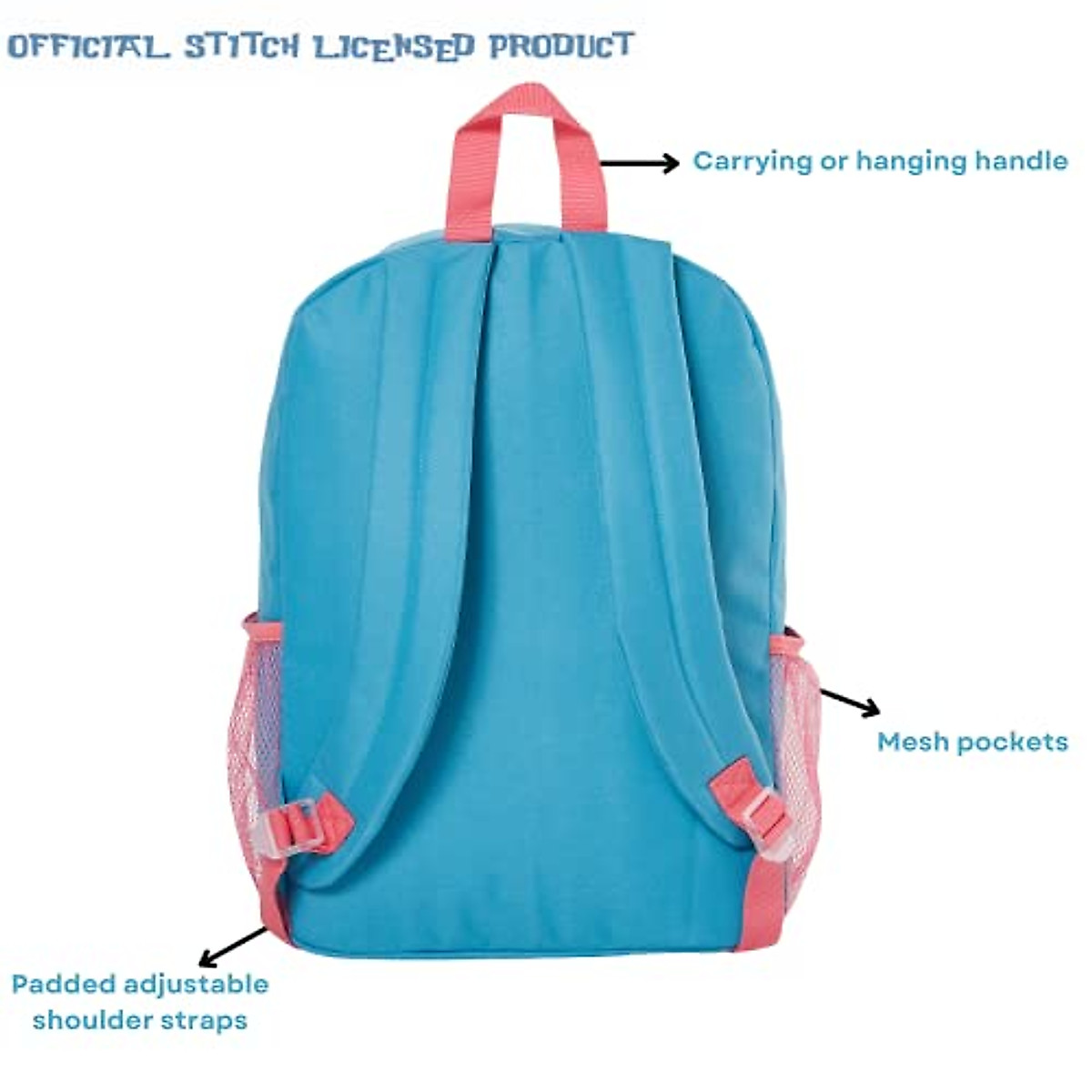 Disney Stitch Backpack Set for Kids, 16 inch with Lunch Bag and Water Bottle