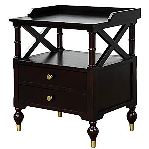 Modern Nightstand with 2 Drawers and Gold Metal Handles,Bedside Table with Solid Wood Frame and Open Storage for Living Room Bedroom,Easy Assembly (Black-06, 23.6''L)