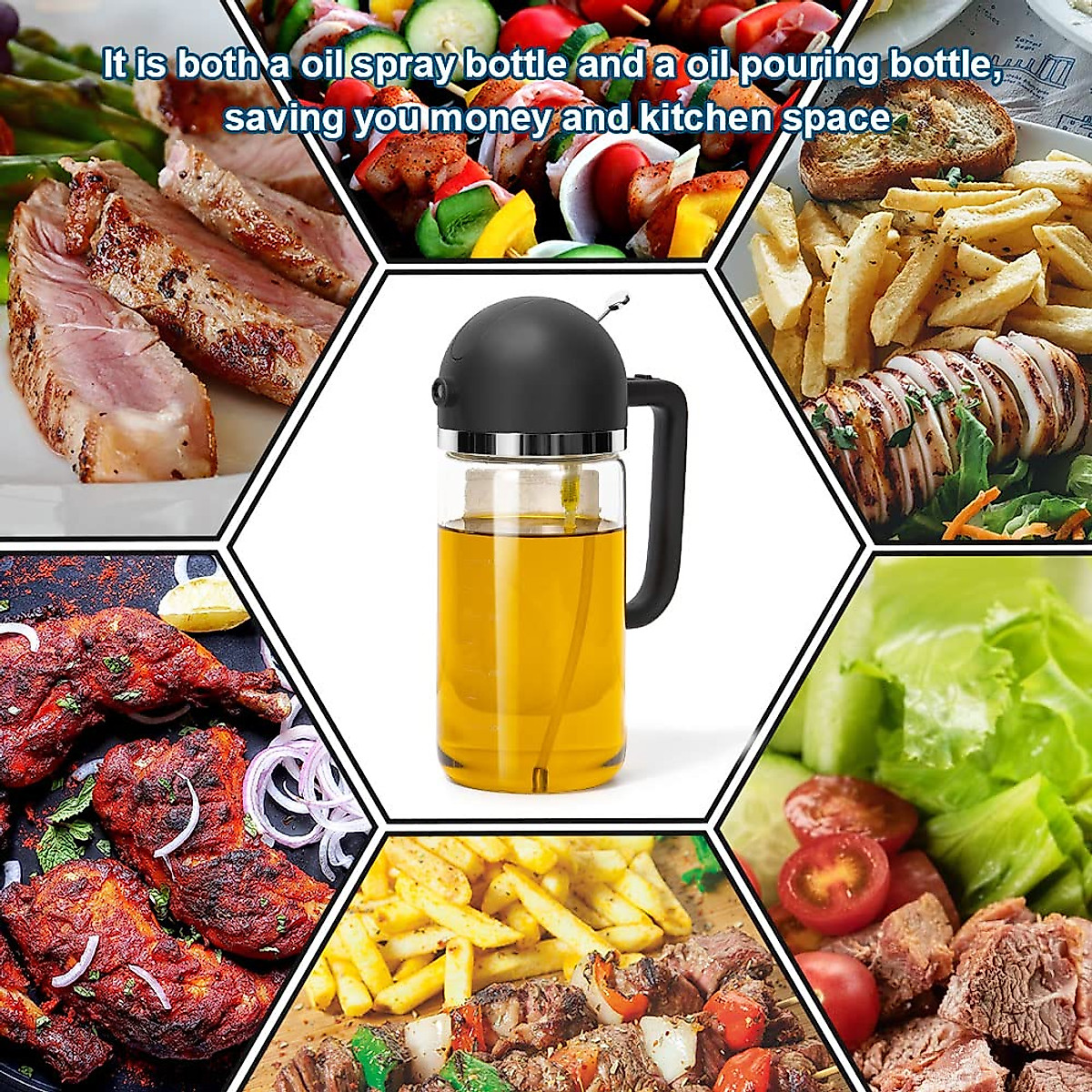 Oil Bottle Oil Sprayer for Cooking Olive Sprayer and Automatic Dispenser 2 in 1 500ML Mister for Kitchen BBQ Air Fryer Salad Baking (Black Fine Packaging)