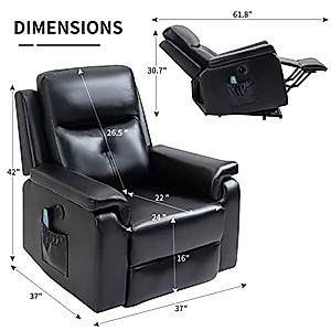 AVAWING Power Lift Recliner Chair for Elderly, Leather Electric Massage Recliner Chair w/Heat, Side Pocket, Remote Control, USB Charge Port for Bedroom, Living Room, Dark Black…