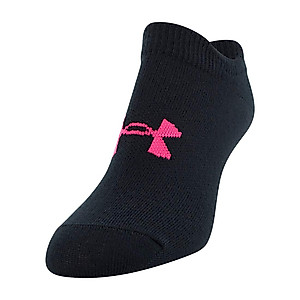 Under Armour Youth Essential 2.0 Lightweight No Show Socks, 6-Pairs, Black Penta Pink Assorted, Small