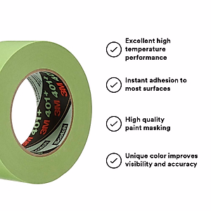 3M 401+ High Performance Masking Tape, Green, 48 mm x 55 m - Strong Holding Power for Automotive, Specialty Vehicle and Industrial Markets, Case of 12