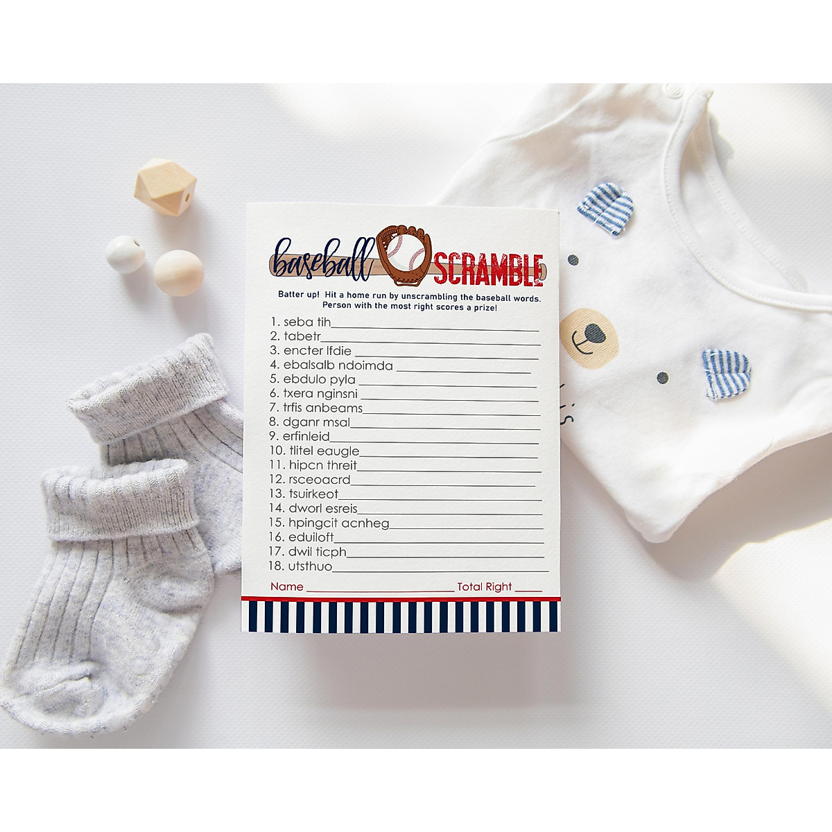 Baseball Word Scramble Game, 25 Pack - Fun Sports Themed Party Game, Bridal Shower Games for Guests, Couples Unscramble Activity Cards, Gender Reveal BBQ Ideas, Summer Party Supplies, Red and Blue