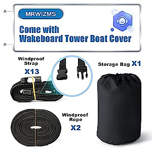 Wakeboard Tower Boat Cover 21-23ft, Heavy Duty 100% Waterproof Over The Tower Cover for V-Hull Fishing Tournament Boat w/Ski Wakeboard Tower Boat Cover…