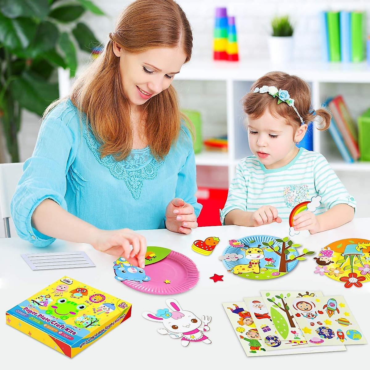 ZMLM Arts Crafts Gift Christmas: Paper Plate Art Kit for Girl Boy Art Supply Project Toddler Creative Fun Children Preschool Party Favor Bulk Activity Birthday Game Xmas Holiday Crafts Toys for Kids