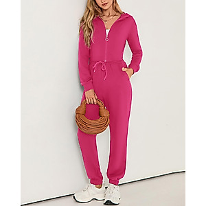 KIRUNDO Women's Fall Two Piece Outfit Long Sleeve Cropped Hoodie Jacket Long Pants Tracksuit Sweatsuits Jogger Set Hot Pink