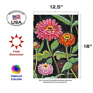Toland Home Garden 1112500 Zinnias On Black 12.5 x 18 Inch Decorative, Garden Flag (12.5" x 18")