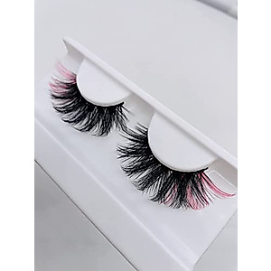 KSYOO Colored Lashes 12-20mm Mink Lashes 3D Fluffy Volume False Pink Eyelashes Wispy Long Strip Eye Lashes for Party Eye Makeup 1 Pair (Pink Style-01)