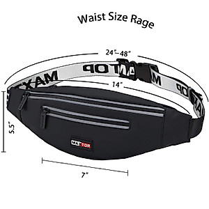 MAXTOP Slim Fanny Packs for Women Men with Water-Resistant PU Leather Waist Pack Belt Bag for Biking Running Jogging Traveling Outdoors Workout Cycling Fitness and Hiking (Black)