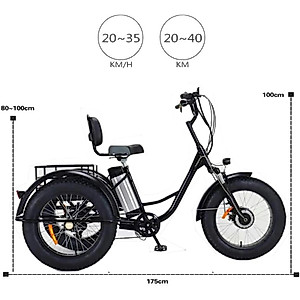 CNAOHGHN 500W Motor Electric Tricycle Comes , 48V Single Speed Removable Battery Fat Tire Trike Seniors Cycling 3 Wheels E-Bike with Carry Cargo Front&Rear Big Basket