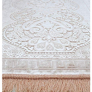 Modefa Velvet Prayer Rug - Soft Plush Turkish Janamaz Sajada Carpet for Men and Women - Plain Solid Prayer Mat Ramadan Eid Gift - with Prayer Beads - Floral Luxury Paisley (Blush Pink)