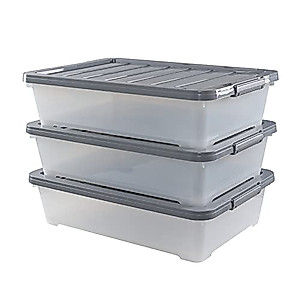 Vcansay 40 Quart Plastic Underbed Storage Boxes with Lids, Large Under Bed Storage Bins with Wheels, 3-Pack