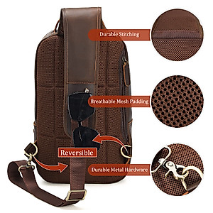 Polare Full Grain Leather Sling Chest Bag For Men Crossbody Travel Hiking School College Daypack