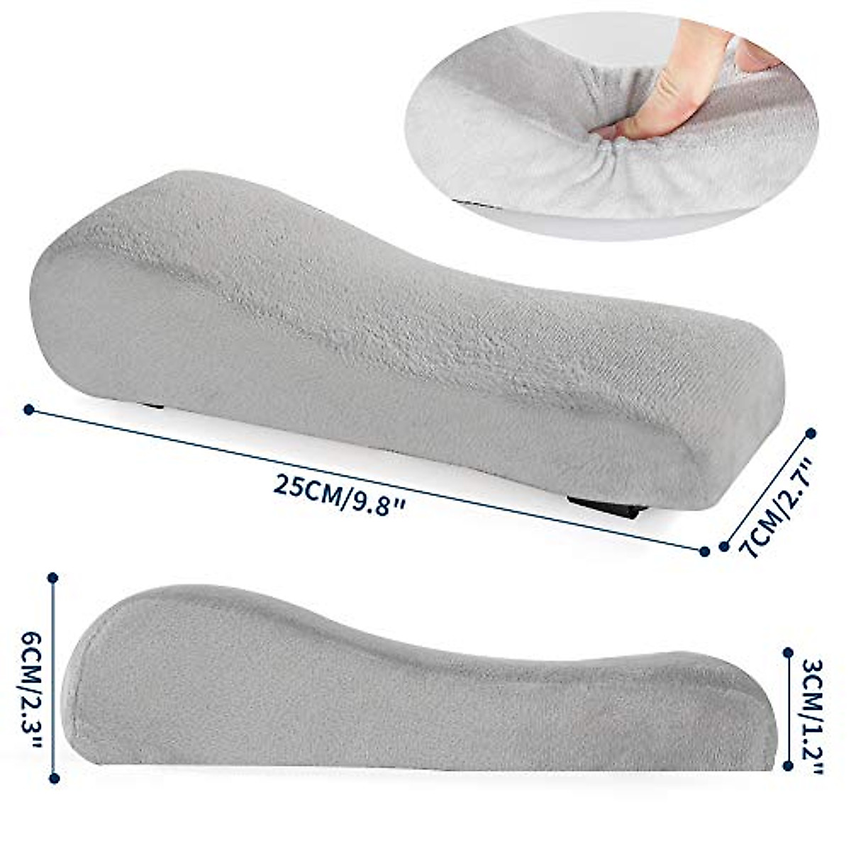 bokemar Memory Foam Arm Rest Office Chair Armrest Pads and Elevated Sloped Armrest - Universal Cushion Covers for Armrest and Elbow Relief (2 Pad Set) Gray