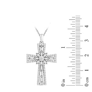 Amazon Essentials 10K White Gold Diamond Cross Pendant Necklace (1 cttw), 18" (previously Amazon Collection)