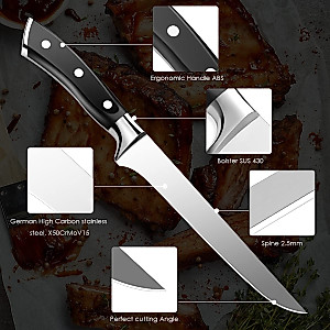 N++A Boning Knife, 6-inch Flexible Fillet Knife German Stainless Steel Kitchen Knives for Meat Fish Poultry Chicken with Ergonomic Handle