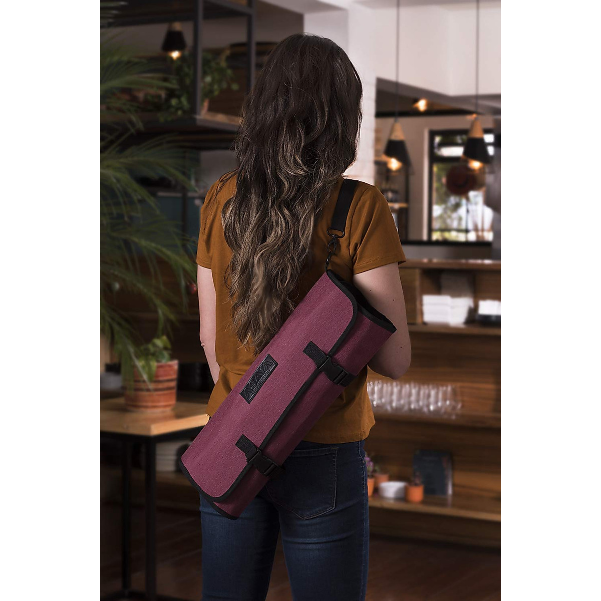 Asaya Chef Knife Roll Bag - 20 Total Pockets for Knives and Kitchen Utensils - Made with Stain Resistant Waxed Nylon - For Chefs and Culinary Students - Knives Not Included(Red)