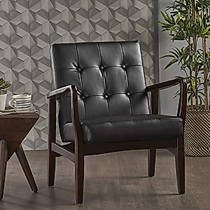 GDF Studio Conrad Mid Century Modern Arm Chair in Black Faux Leather