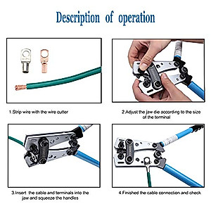 Knoweasy Battery Cable Lug Crimping Tool - Wire Crimper Tool for Heavy Duty Wire Lugs, Battery Terminals, and Copper Lugs - AWG 10, 8, 6, 4, 2, 1/0 Battery Cable Lug Crimper