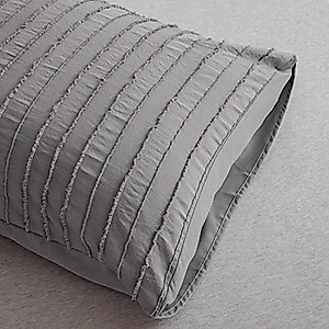 JELLYMONI 2 Pack Grey Pillowcases Standard Size, Soft Microfiber Striped Tufted Pillow Covers with Envelope Closure (Pillows are not Included)