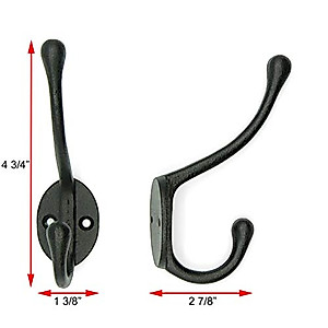 Craftsman Road Vintage Cast Iron Wall Hooks (Black Texture Finish, Set of 4) - Rustic, Farmhouse Coat Hooks | Great for Coats, Bags, Towels, Hats | Classic Slender