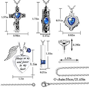 Cremation Urn Necklace for Ashes set of 5 -Crystal Heart Cremation Jewelry Memorial Jewelry for Ashes of Loved Ones Keepsake Urn for Human Ashes Pendant Necklace for Women Men (Blue 5 Pcs)