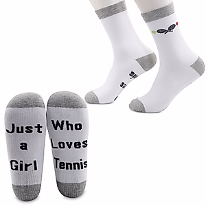 CMNIM Tennis Gifts 2 Pairs Just a Girl Who Loves Tennis Novelty Socks Tennis Lover Gifts for Her Tennis Racquet Socks (2 pairs tennis socks)