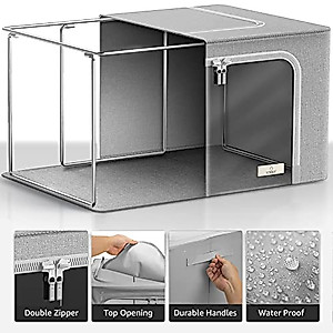 Jumbo Storage Bins with Metal Frame - Stackable & Foldable Clothes Organizer Bags - Oxford Fabric Storage Containers with Large Clear Window & Carry Handles, Organization for Bedding, Linen, Clothes & More
