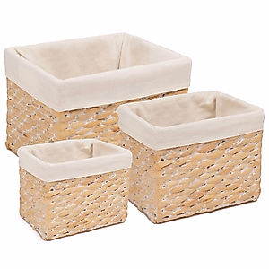 Decocoon Wicker Baskets 3 Pack, Rectangular Basket, Rattan Storage Basket, Wicker Basket with Handle, Wicker Storage Basket, Pantry Baskets Storage, Woven Baskets for Storage, Seagrass Storage Baskets