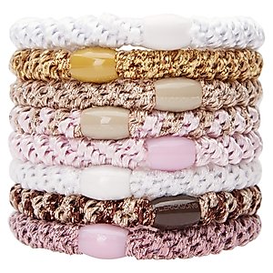 L. Erickson Grab & Go Pony - Cotton Candy - 8 Pack Ponytail Holder Hair Ties - Pink and White Mix