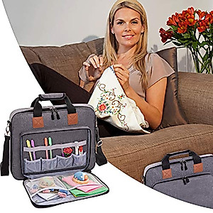 AFUOWER Embroidery Kit Storage Bag, Embroidery Project Bag with shoulder strap (Gray)