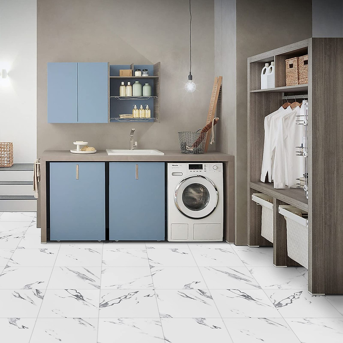 Peel and Stick Floor Tile White Marble Look Vinyl Flooring Peel and Stick Waterproof and Durable Self-Adhesive and Removable DIY Flooring for Transfer Bathroom Kitchen Rentals 12 inch