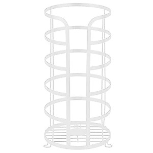 mDesign Decorative Metal Free Standing Toilet Paper Holder Stand with Storage for 3 Rolls of Toilet Tissue - for Bathroom/Powder Room - Holds Mega Rolls - White