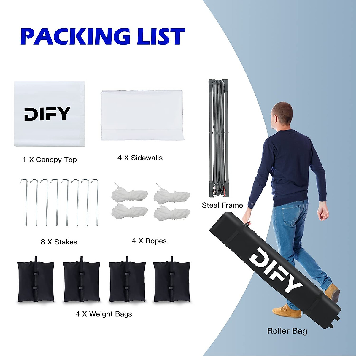 10x10 Durable EZ Pop Up Canopy with 4 Removable Sidewalls, 4 Sandbags. Outdoor Canopy Tent with Roller Bag, Patio Outdoor Canopy for Commerce, Beach, Party.(White)