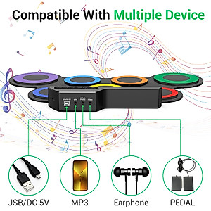 ROCKSOCKI Electric Drum Set, 7-Pad Kids Electronic Drum Set with Headphone Included, Roll-up Drum Practice Pad, Great Holiday Xmas Birthday Gift for Kids