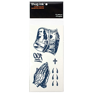 Thug Ink Temporary Tattoos - Volume I - 10 Temporary Tattoos ~ Face Tattoos ~ Teardrop, Cross, Praying Hands, etc~ Thug Life ~ Fake Tattoos ~ Water-transfer Tattoos