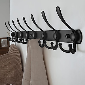 Dseap Coat Rack Wall Mount - 29.5” Long 8-Tri-Hooks Heavy Duty Coat Hanger Rail Wall Hooks for Hanging Coats Hats Clothing Clothes Purse Mudroom Entryway, Black