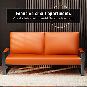 AWQM Mid-Century Loveseat Sofa, Faux Leather, Orange, 2-Seat, Small Couch for Bedroom, Office, Living Room, Sofa