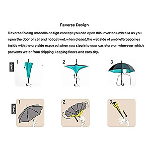 LLanxiry Umbrella,Inverted Reverse Upside Down Umbrellas with C-Shaped Handle, Anti-UV Waterproof Rain Umbrella for Women and Men (high clouds)