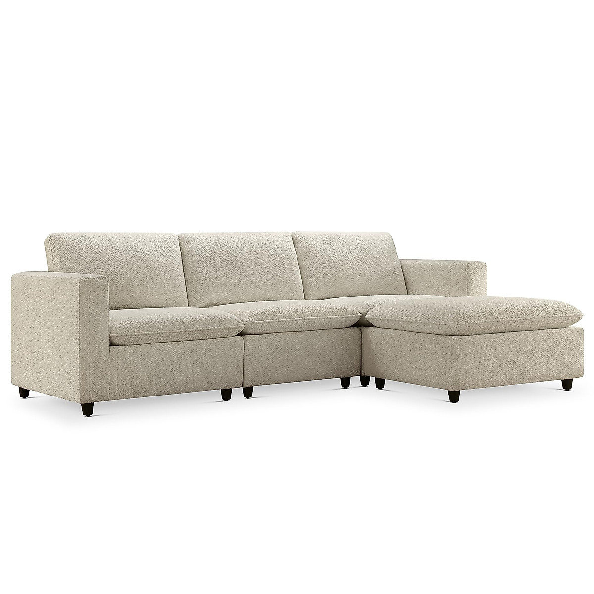 CHERS Sectional Couches for Living Room, 95" Cloud Modular Sectional Sofa with Ottoman, Modern Fabric Upholstered L Shaped Couch with Convertible Chaise, 3 Seater, Natural