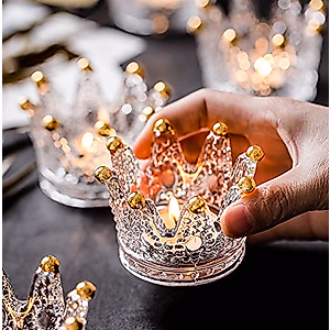 Vixdonos Votive Candle Holders Set of 6 Crown Glass Tealight Candle Holder for Wedding, Party and Home Decor (Gold Tips)