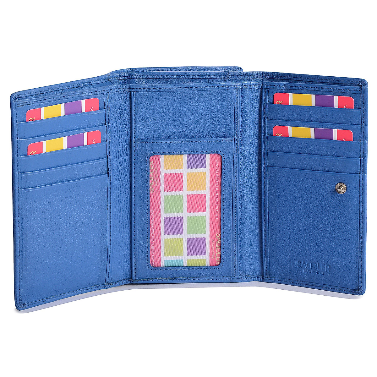 SADDLER Womens Luxurious Leather Trifold RFID Protected Wallet Clutch Purse with Zipper Coin Purse | Designer Multi Credit Card Holder for Ladies | Gift Boxed - Blue