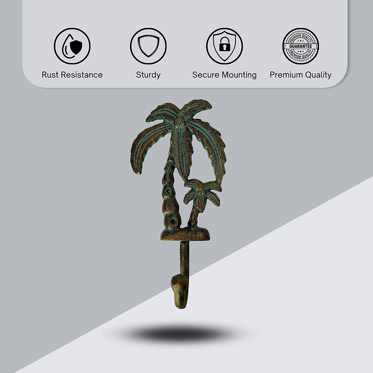 Cast Iron Palm Tree Wall Hooks - Set of 3, 8"x4" Tropical Decorative Hangers, Rustic Black Finish, for Coats, Towels, Bags - Add a Touch of The Tropics to Your Home Decor