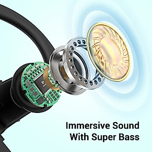 NEBONS Bluetooth Headphones, Running Wireless Sport Earbuds, V5.0 IPX7 Waterproof, HiFi Bass Stereo Sweatproof Earphones W/Mic, 12 Hours Play time, Noise Cancelling Headset for Workout,Gym, Blackgrey