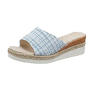 Flat Sandals for Women Size 8 Ladies Fashion Color Matching Cloth Open Toe Casual Slope Heel Thick Sole Sippers (Light Blue, 8)