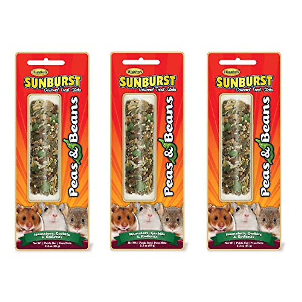 Higgins Sunburst Gourmet Treat Stick, 2.5 Ounces, Peas and Beans Flavor for Rabbits Guinea Pigs and Chinchillas (3 Pack)